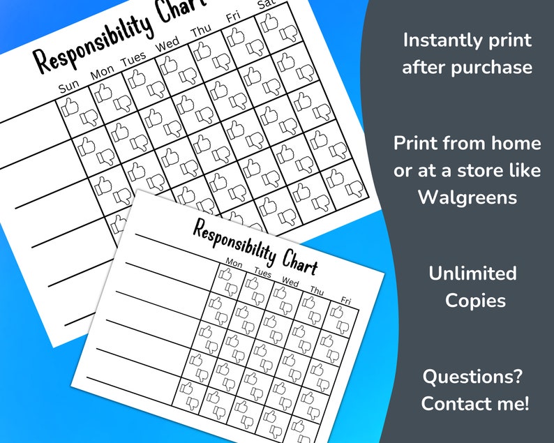 Printable Kids Responsibility Chart for Autism, Non-verbal, ADHD ...
