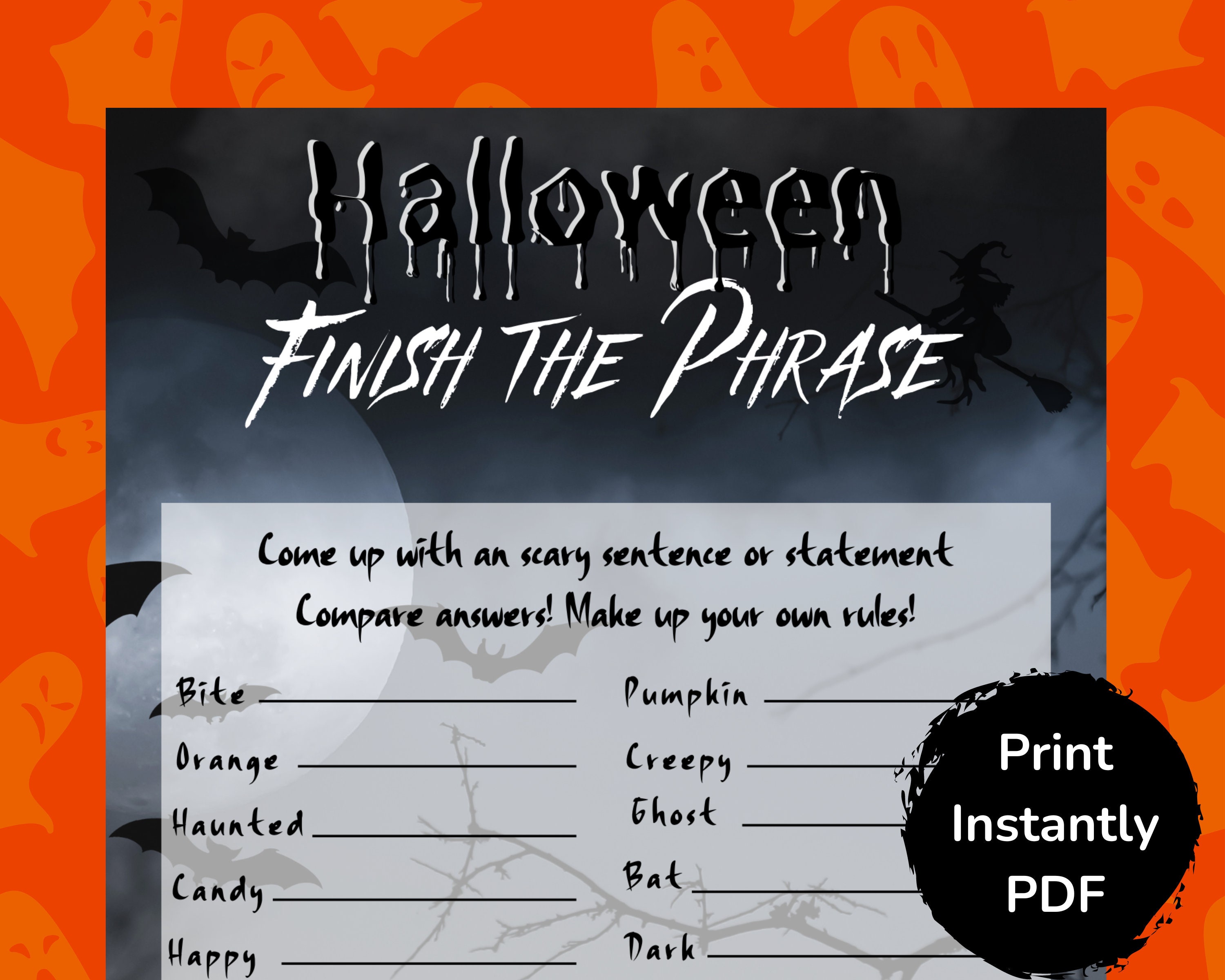 Halloween Finish the Phrase Game, Printable Halloween Games, Halloween ...
