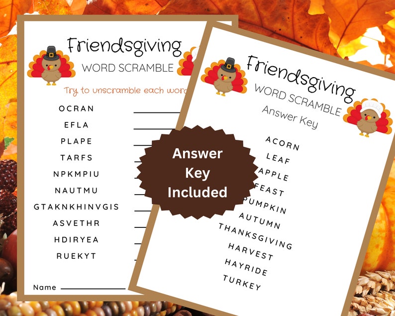 Friendsgiving Game, Printable Thanksgiving Word Scramble Game ...