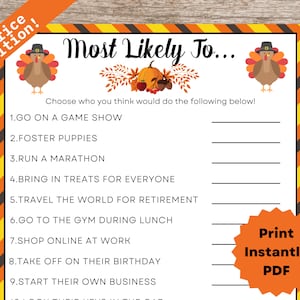 Thanksgiving Most Likely to Game, Thanksgiving Office Party Work Game ...