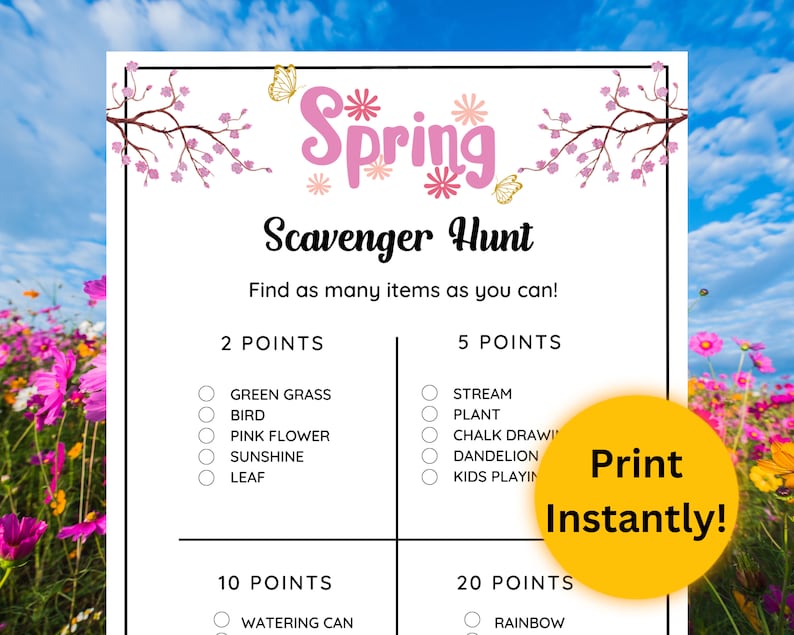 Printable Spring Scavenger Hunt for Kids & Adults, Classroom Spring ...