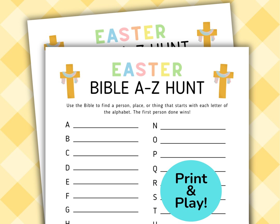 Easter Bible A-Z Game Printable Activity for Kids and Adults, Easter ...