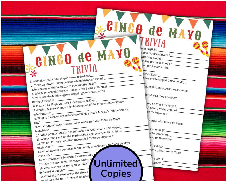 Cinco De Mayo Printable Trivia Game, Cinco De Mayo Party Game for Kids ...