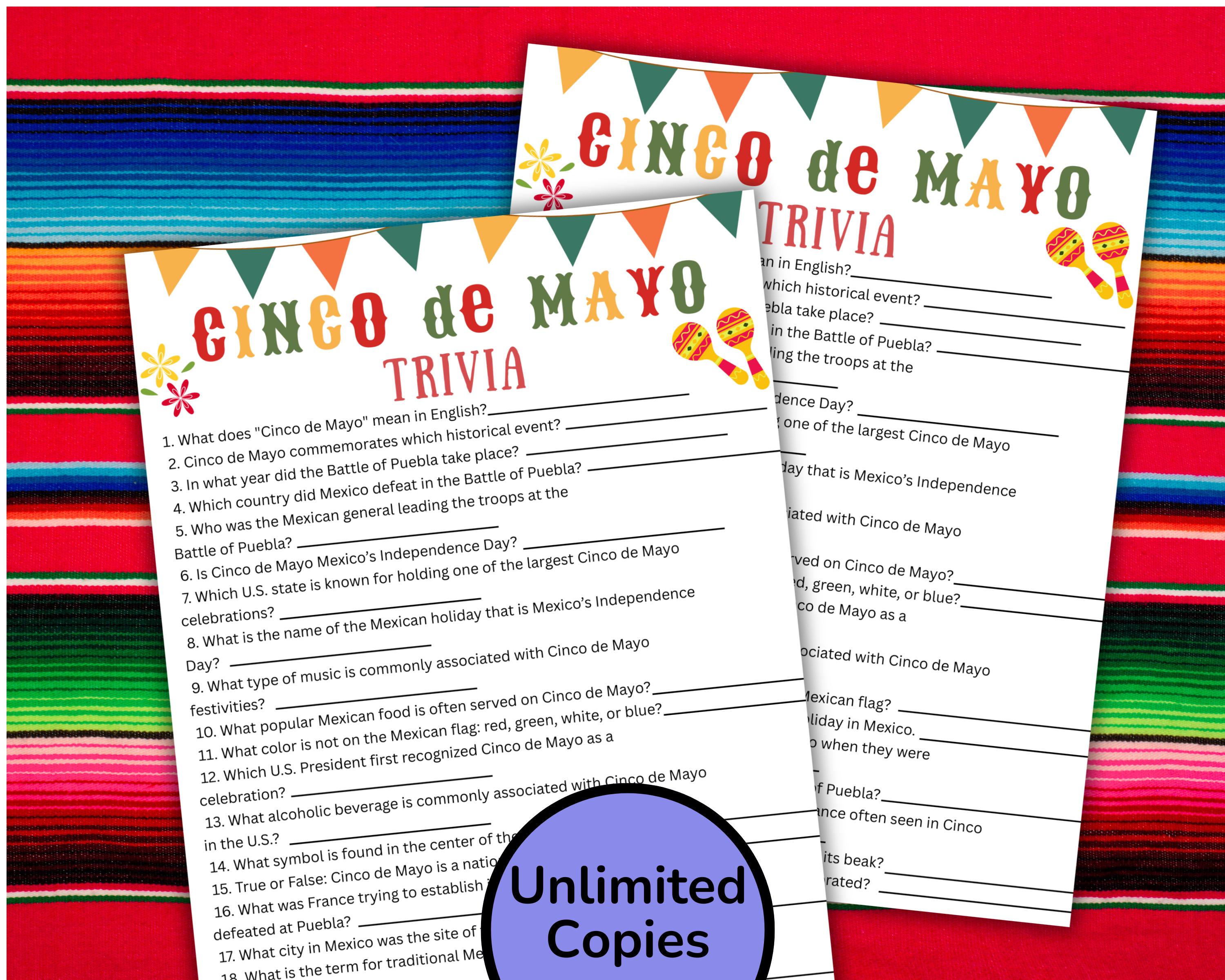 Cinco De Mayo Printable Trivia Game, Cinco De Mayo Party Game for Kids ...