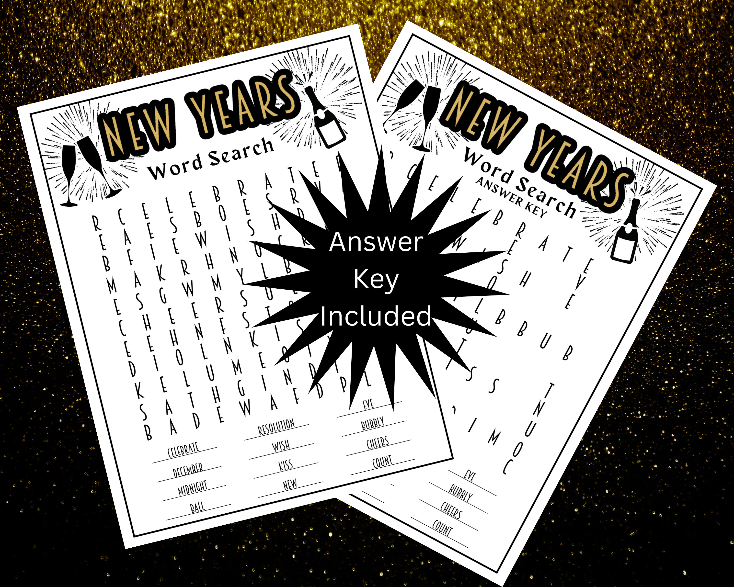 Printable New Years Eve 2023 Word Search for Kids & Adults, New Years ...