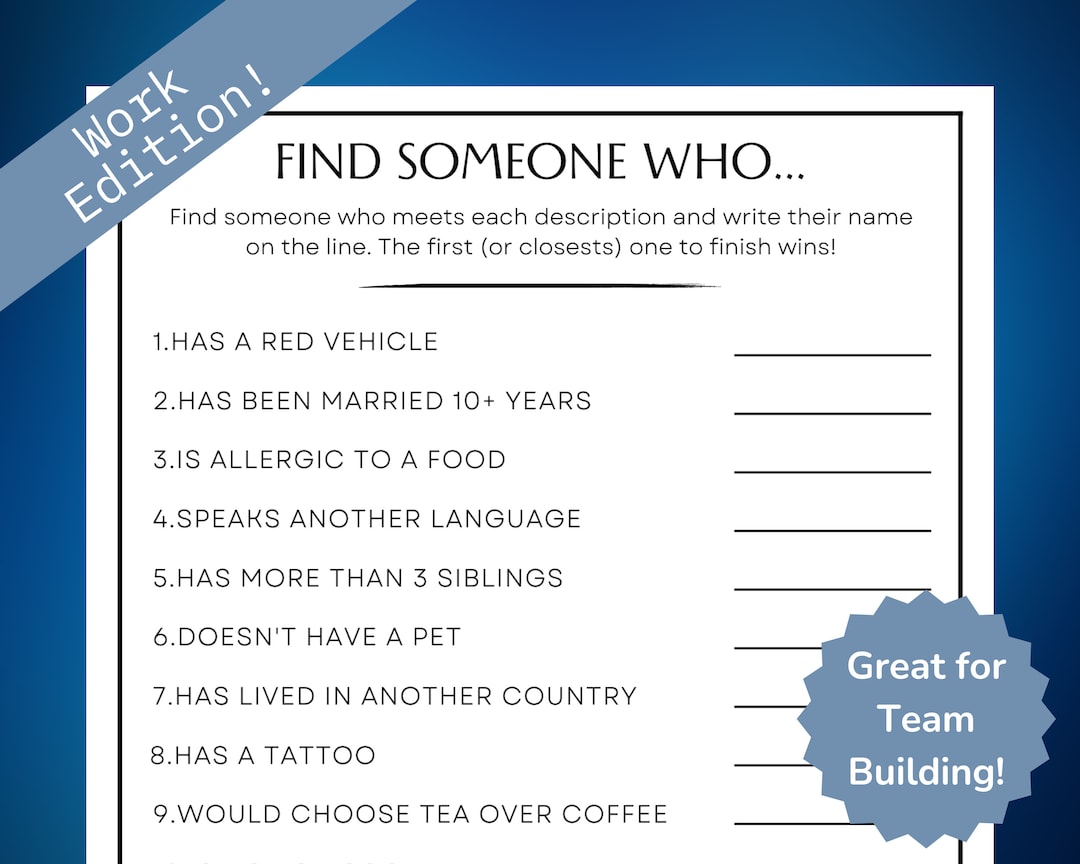 Find Someone Who Work Game, Team Building Game, Printable Office Game ...