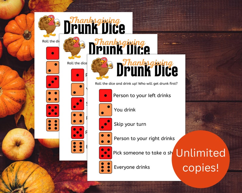 Thanksgiving Turkey Drunk Dice Printable Game, Dinner Party Activity ...
