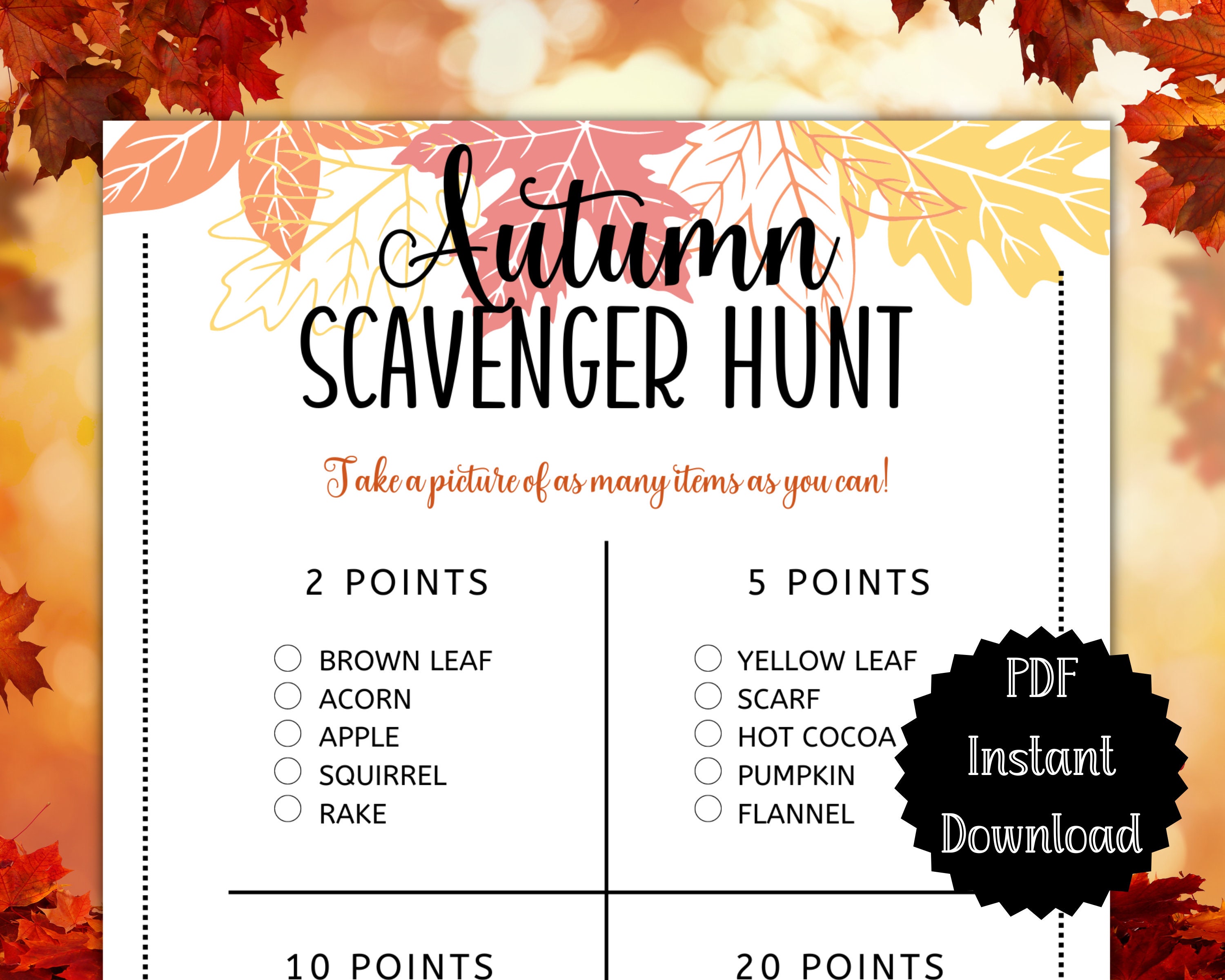Autumn Scavenger Hunt, Fall Treasure Hunt, Printable Autumn Games ...