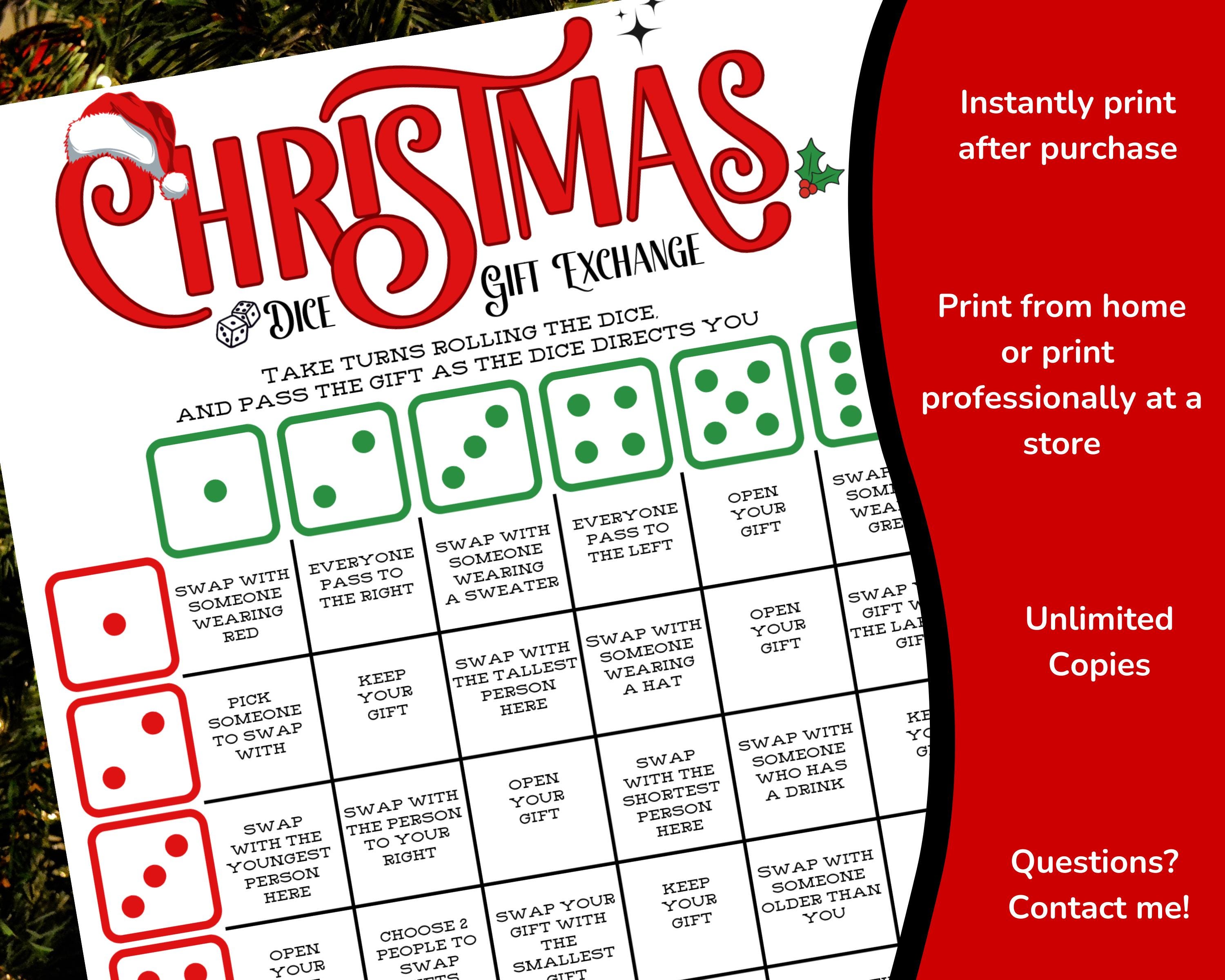 Christmas Dice Gift Exchange, Pass the Gift Game, Christmas Group Party ...