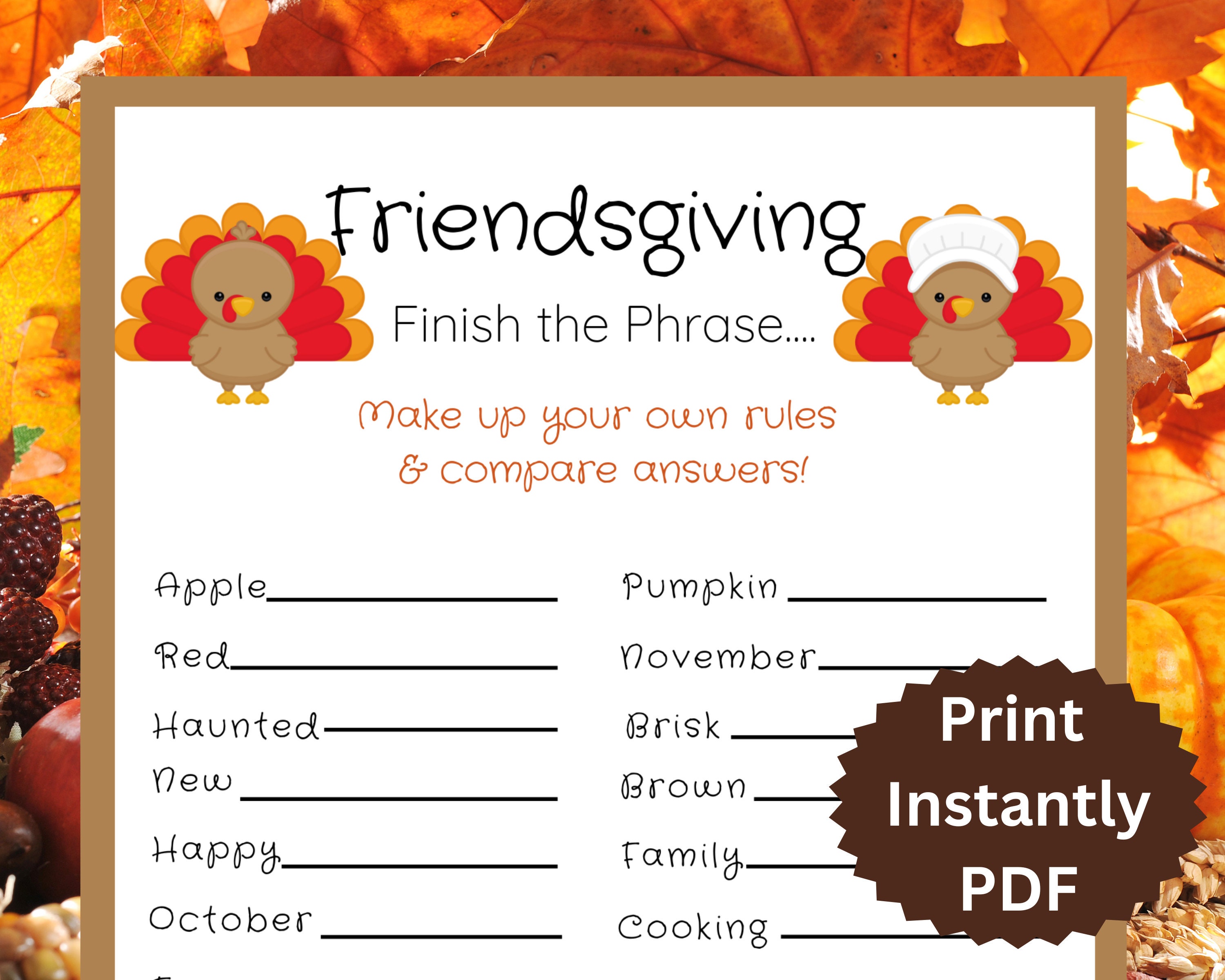 Friendsgiving Thanksgiving Finish the Phrase, Printable Thanksgiving ...