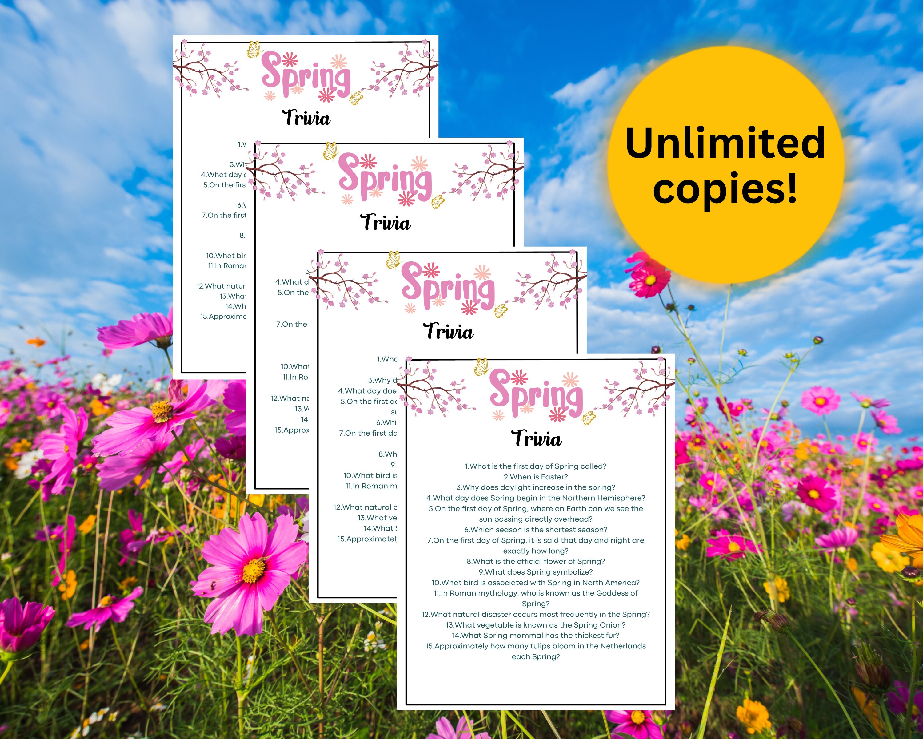 Printable Spring Trivia and Answer Key for Kids & Adults, Classroom ...