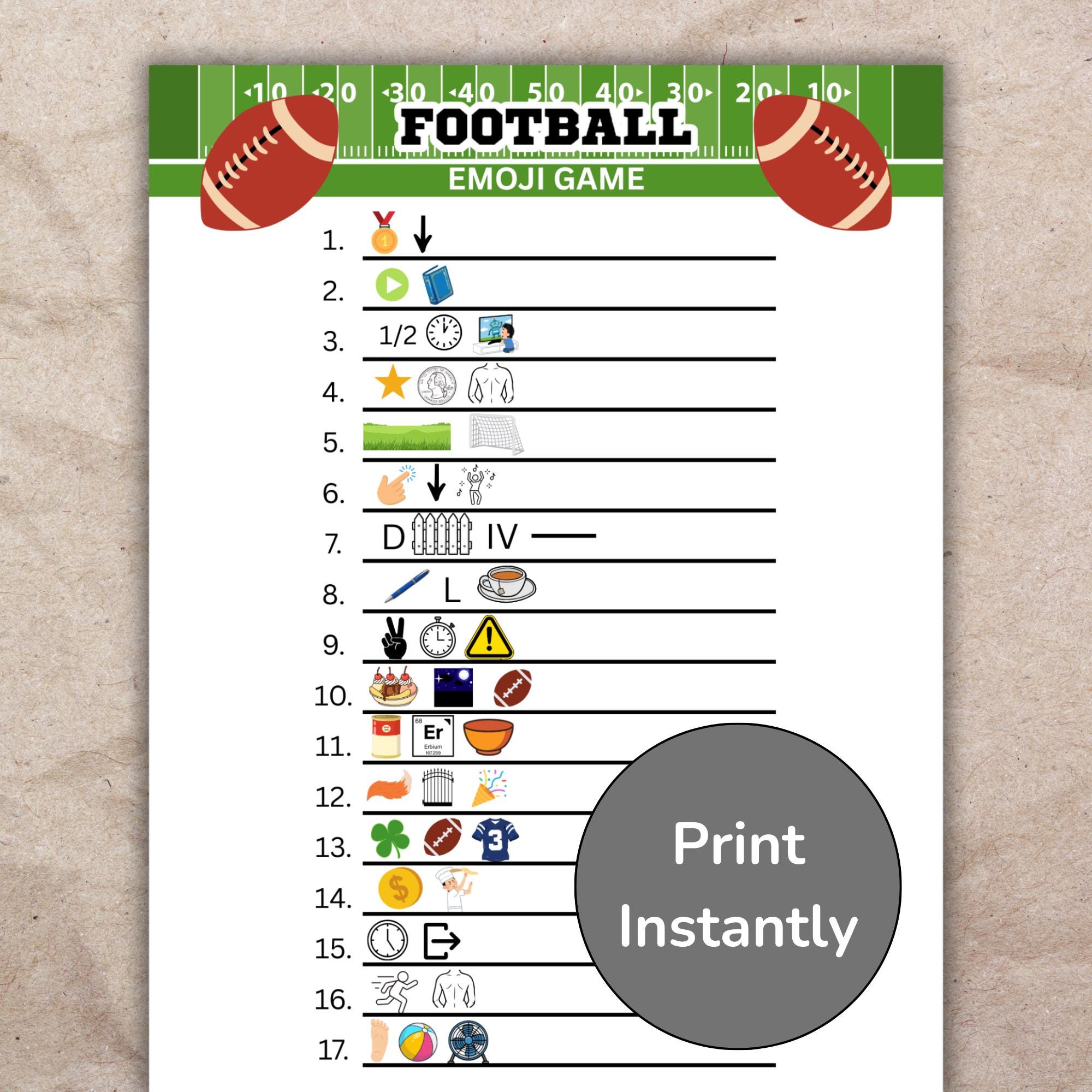 Football Emoji Game for Kids & Adults Instant Download, Printable ...