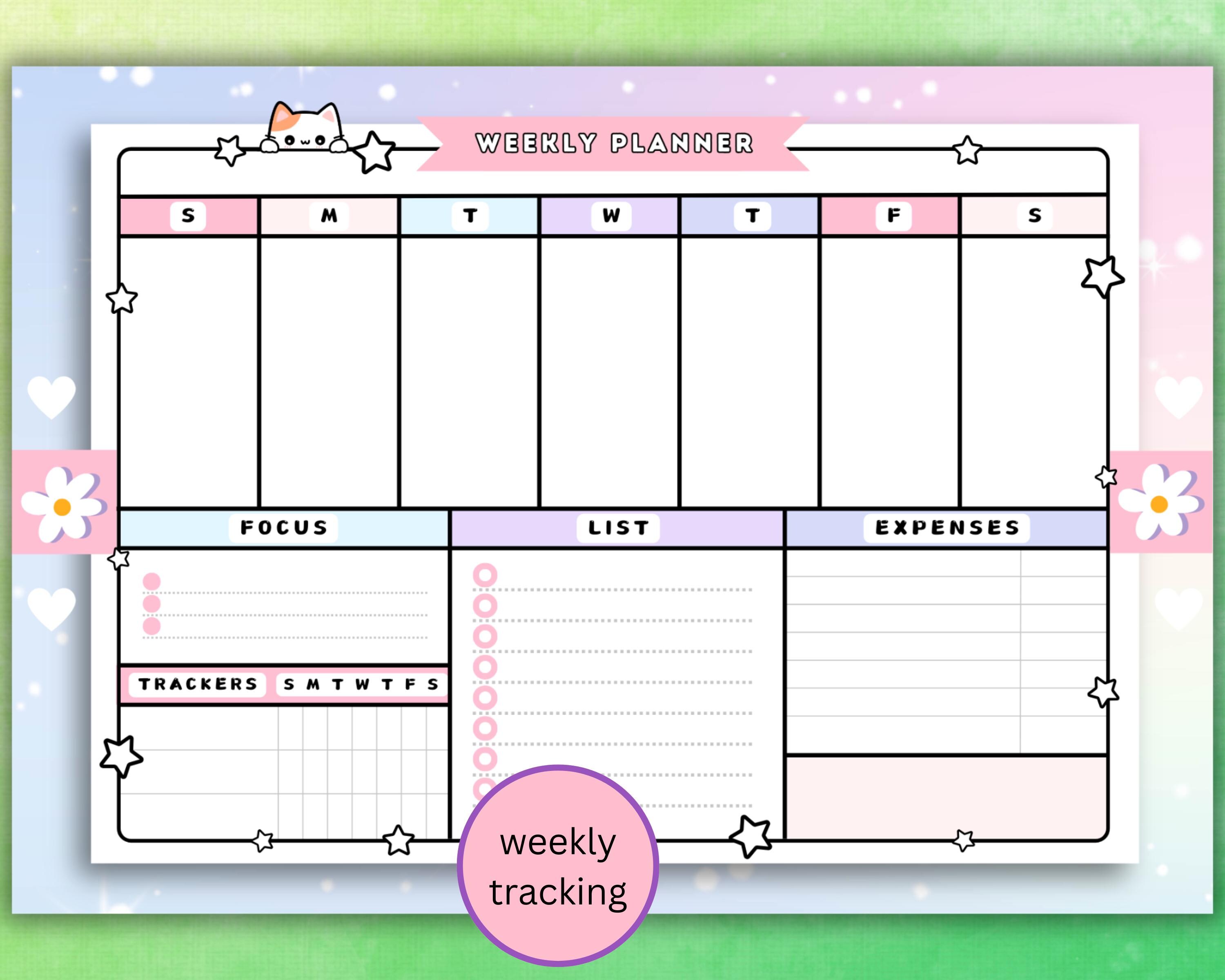 Cute Kitty Weekly Monthly Daily Planners, Colorful Cute Playful ...
