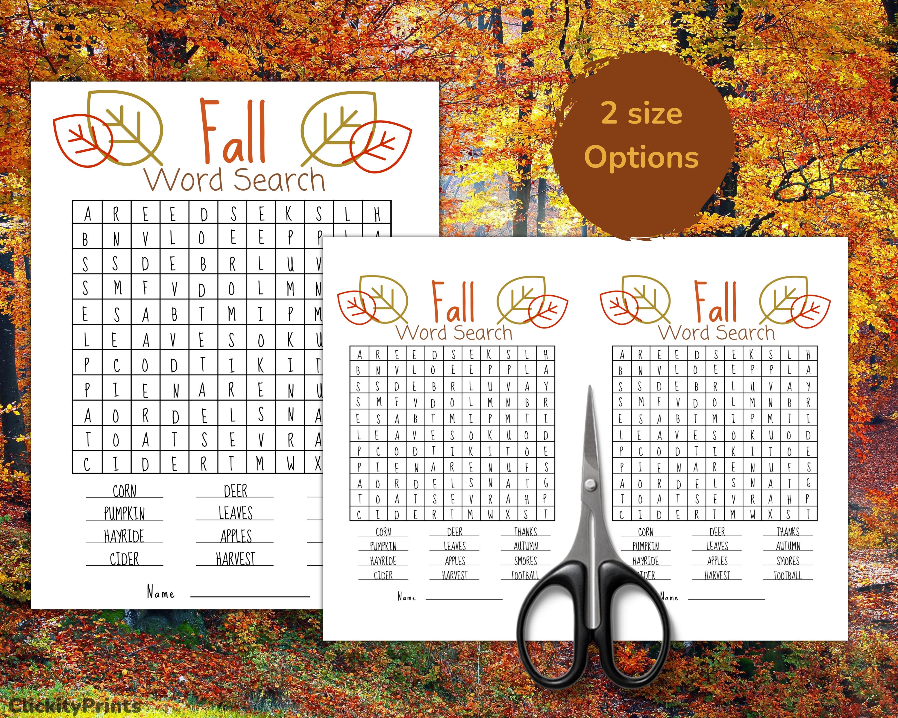 Fall Word Search-autumn Word Search-back to School Word Search-festive ...