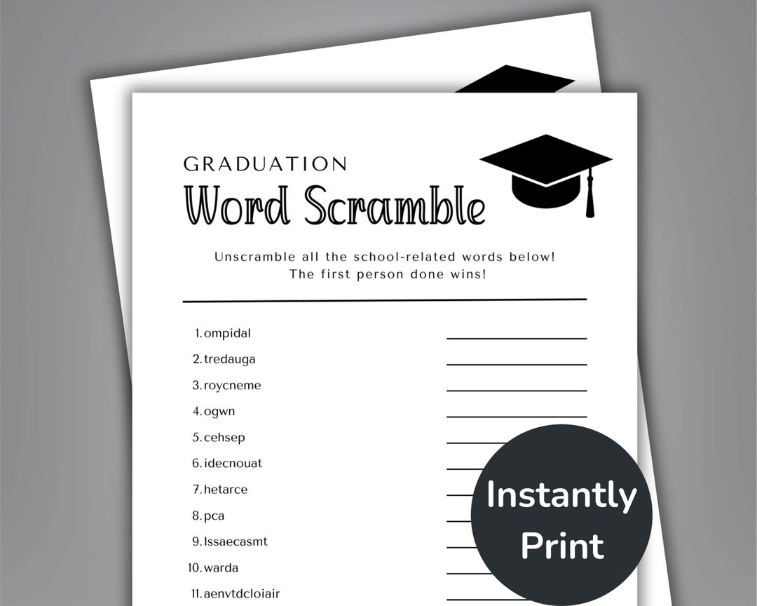 Graduation Word Scramble, Printable Graduate Party Games, College Grad ...