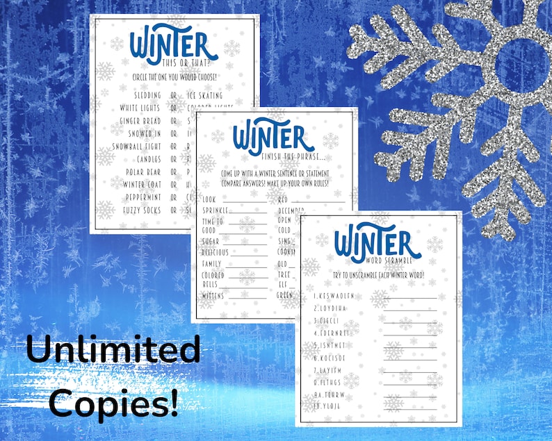 Printable Winter Games for Kids and Adults, Winter Family Activity ...