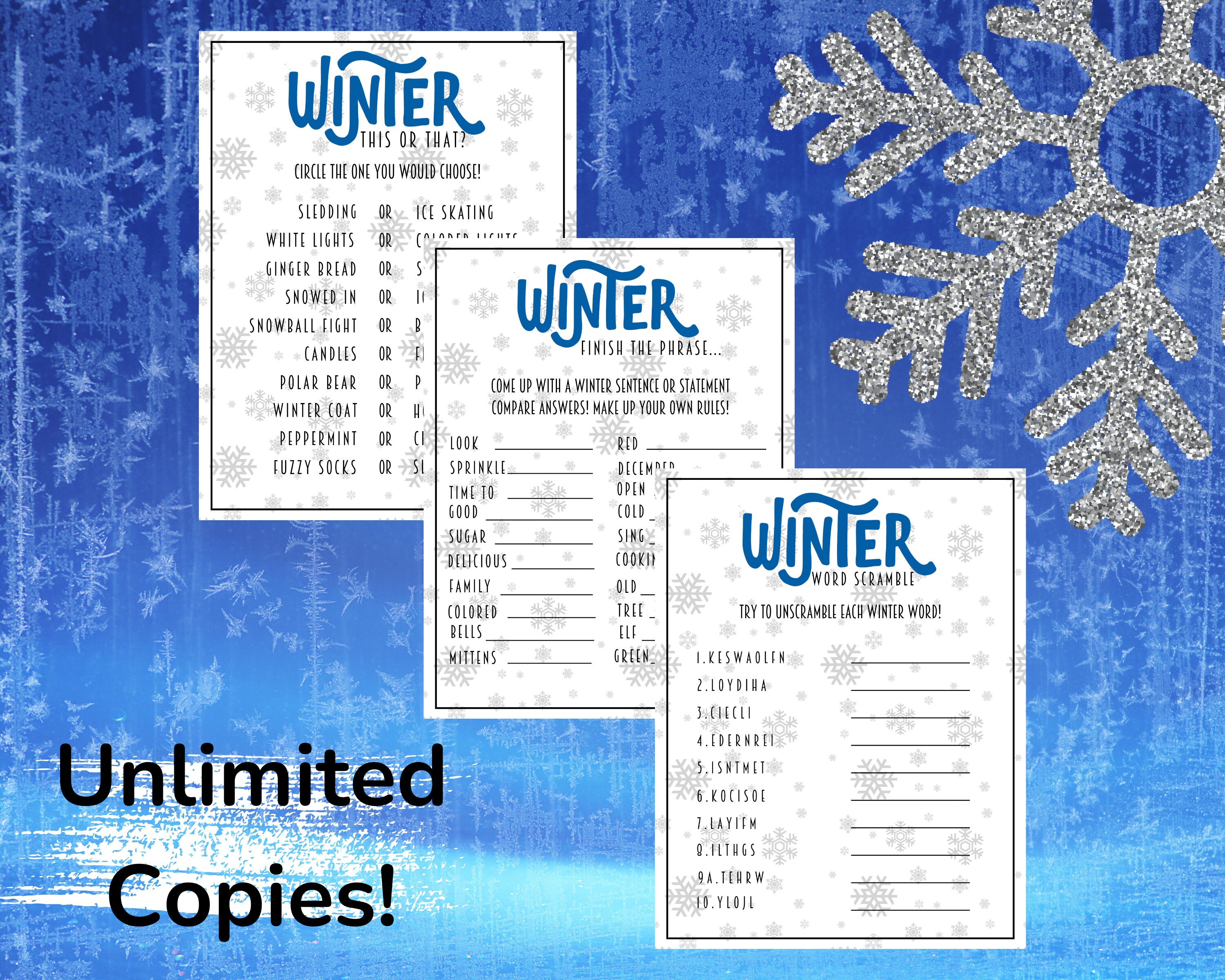 Printable Winter Games for Kids and Adults, Winter Family Activity ...