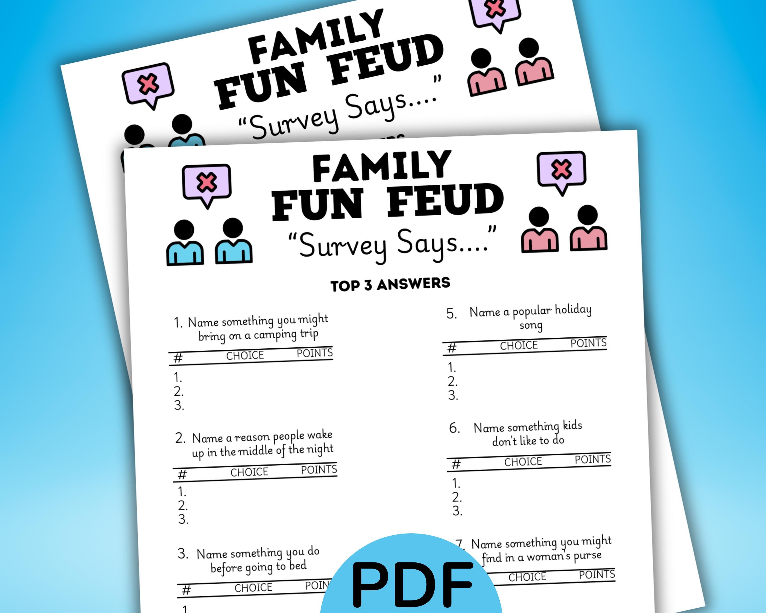 Family Fun Feud Game, Printable Family Night Game, Game Night Activity ...