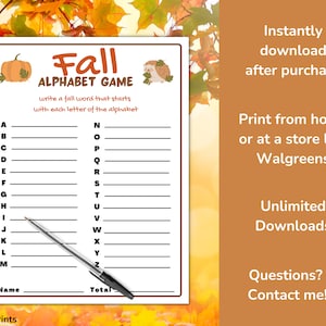 Fall Alphabet Game-autumn Alphabet Game-family Fall Activity-fall ...