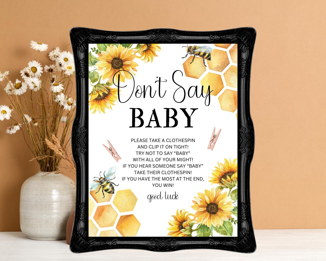 Bee Baby Shower Don't Say Baby Sign, Sunflower Bee Baby Sign, Honeycomb ...