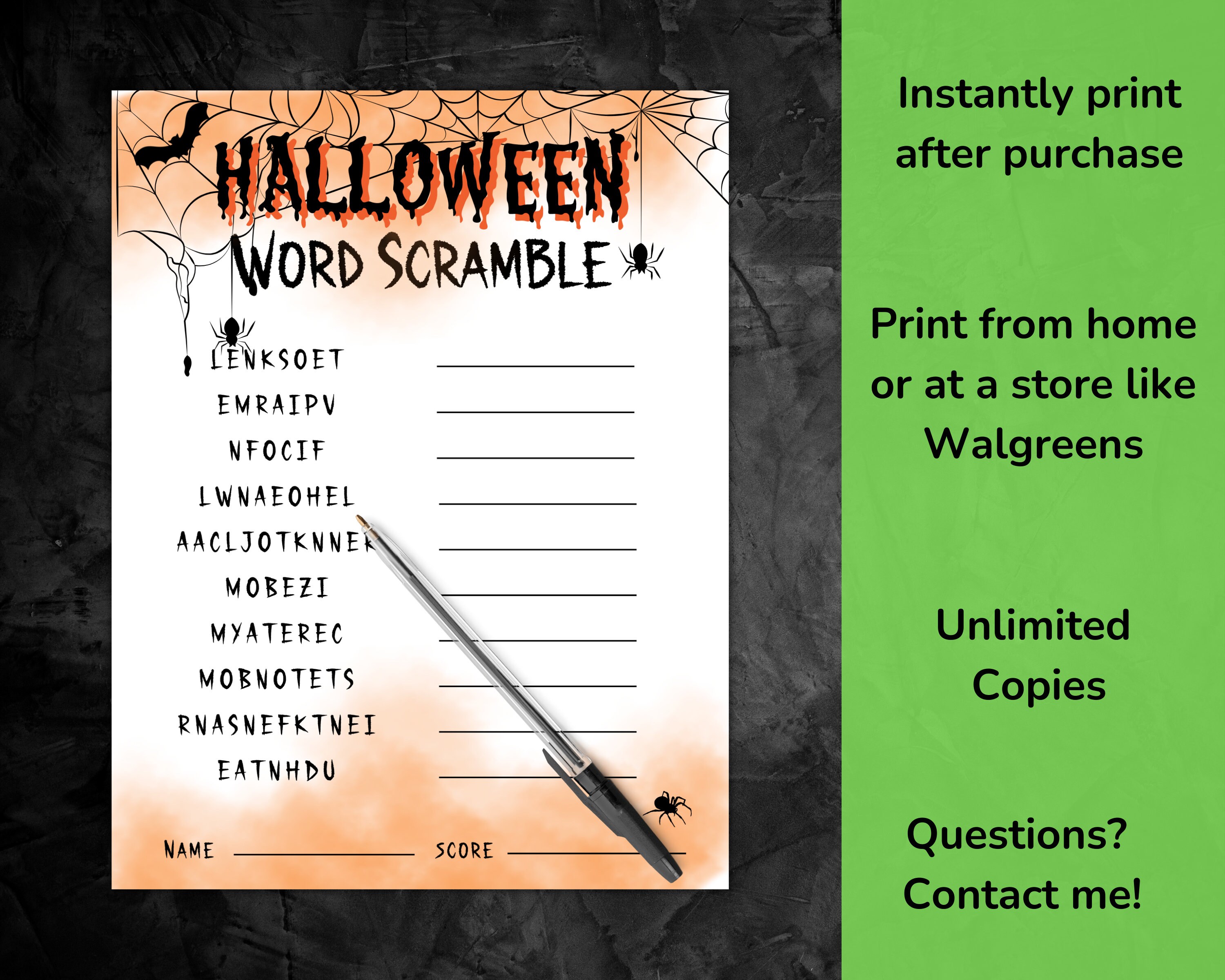 Halloween Word Scramble Game, Halloween Family Activity, Party Activity ...