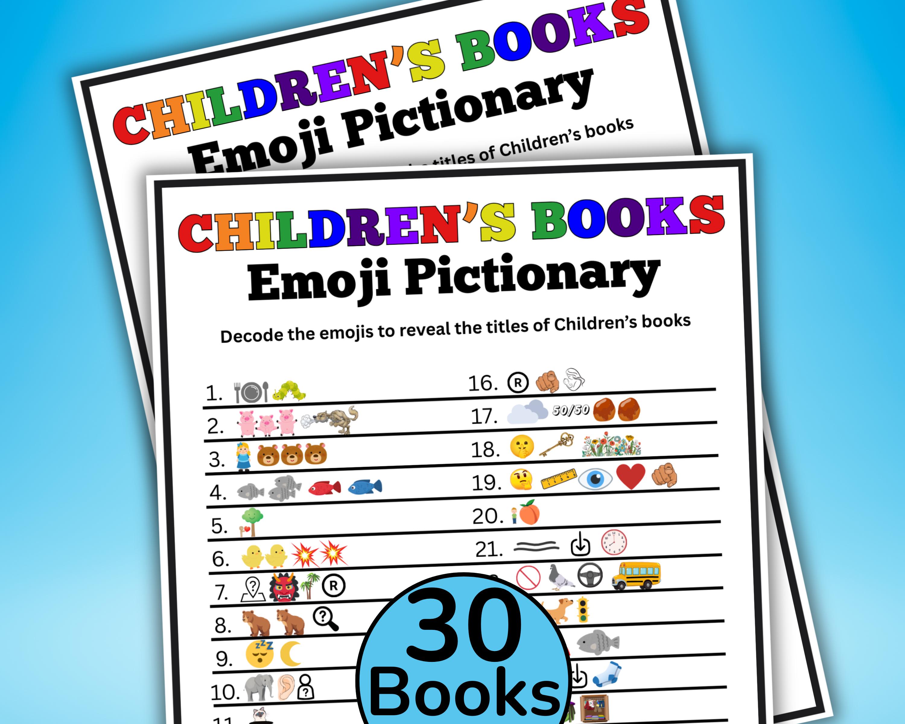 Children's Books Emoji Pictionary Game, Printable Kids Book Guessing ...