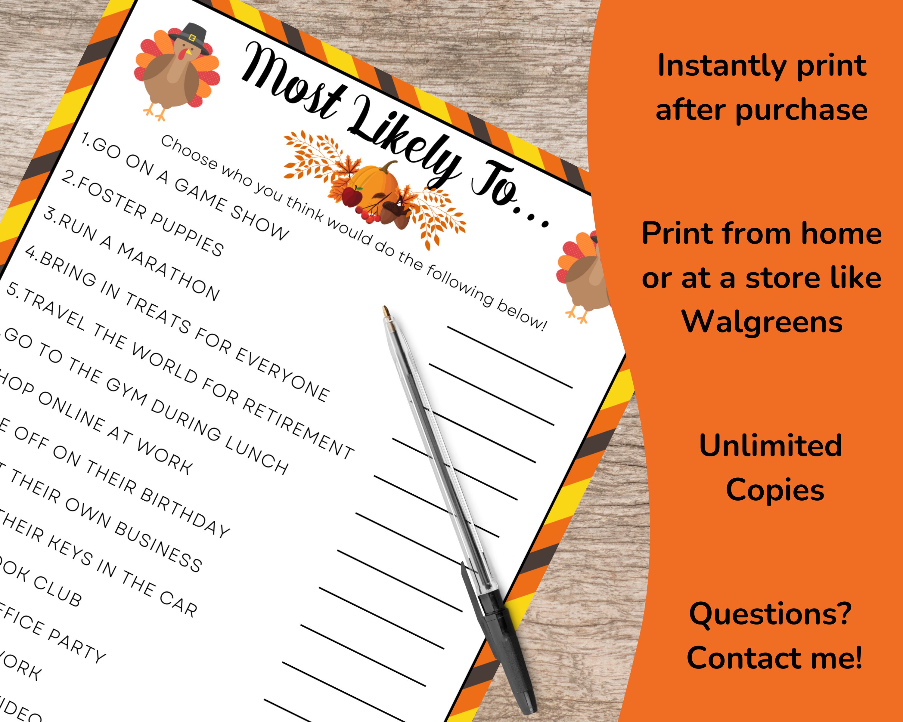 Thanksgiving Most Likely to Game, Thanksgiving Office Party Work Game ...