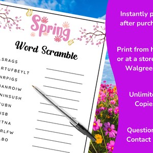 Printable Spring Word Scramble and Answer Key for Kids & Adults ...