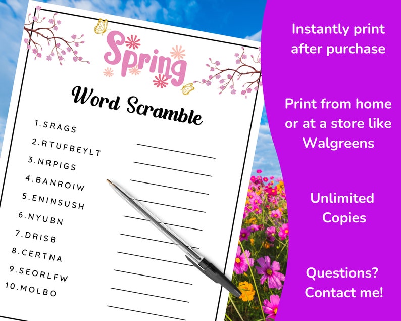 Printable Spring Word Scramble and Answer Key for Kids & Adults ...