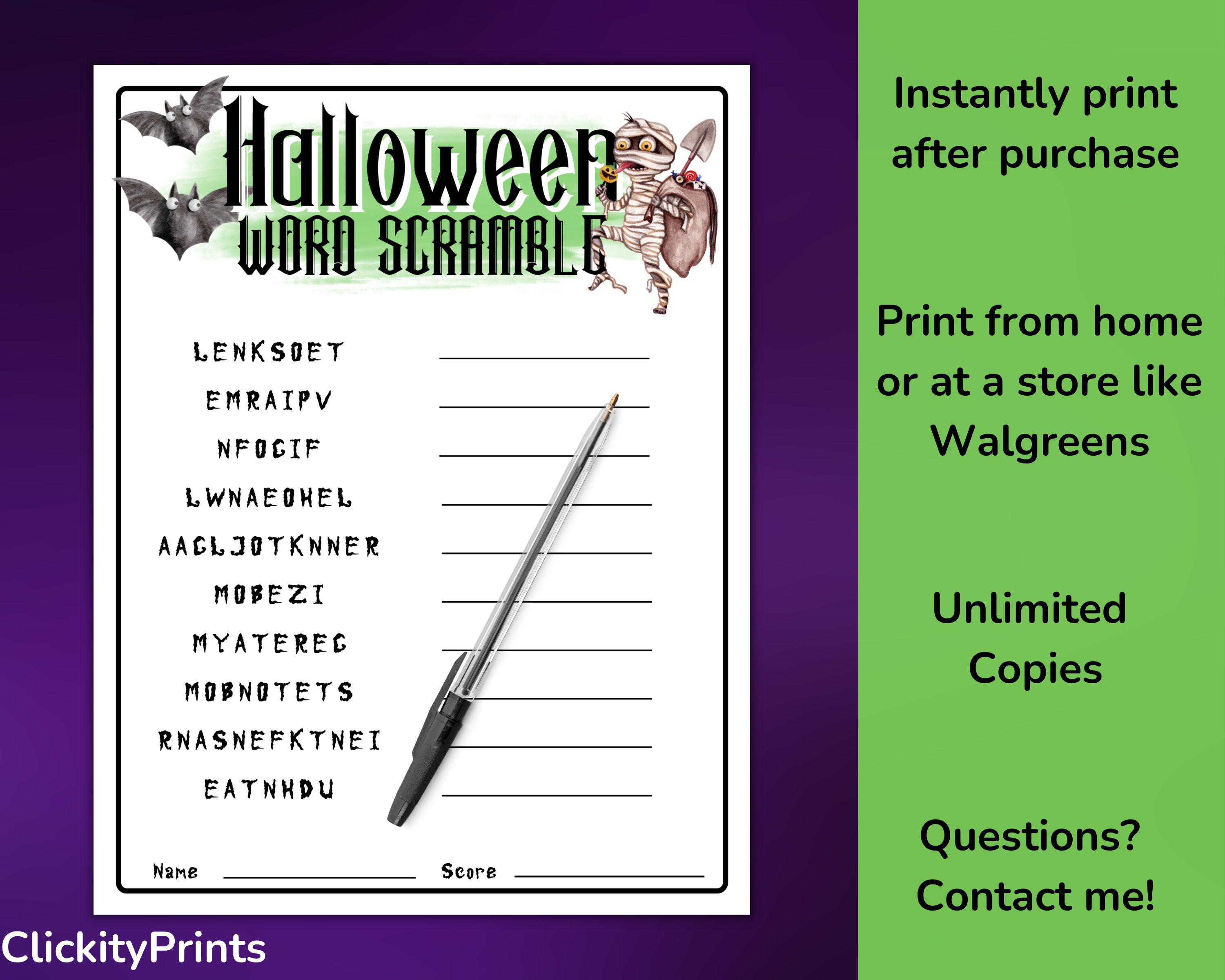 Halloween Party Game, Printable Game, Family Game, Kids Activity, Word ...