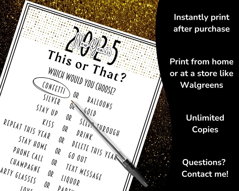 Printable New Years Eve 2025 This or That Game for Kids and Adults, New ...