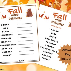Fall Word Scramble-autumn Word Scramble-festive Word Scramble-fall ...