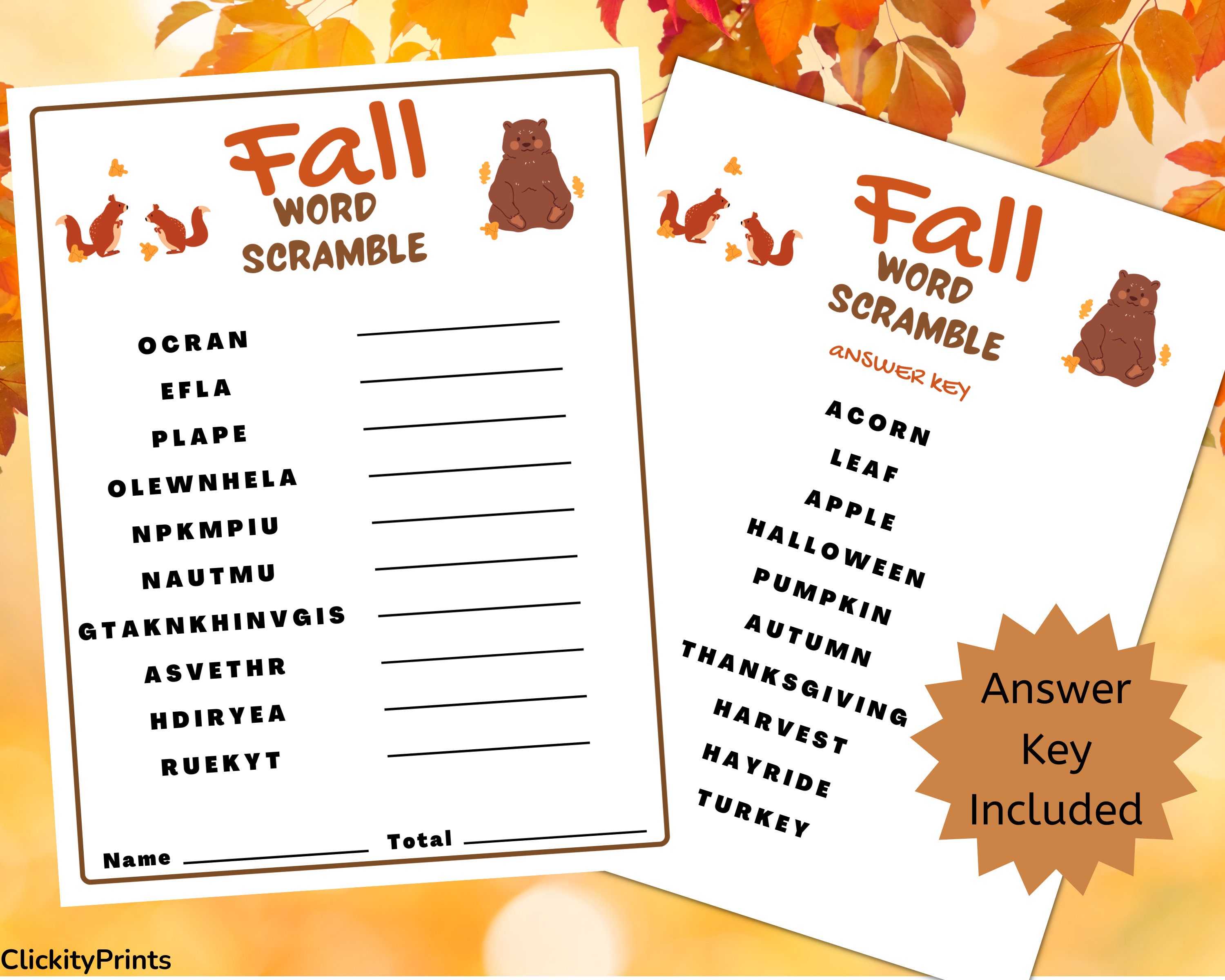 Fall Word Scramble-autumn Word Scramble-festive Word Scramble-fall ...