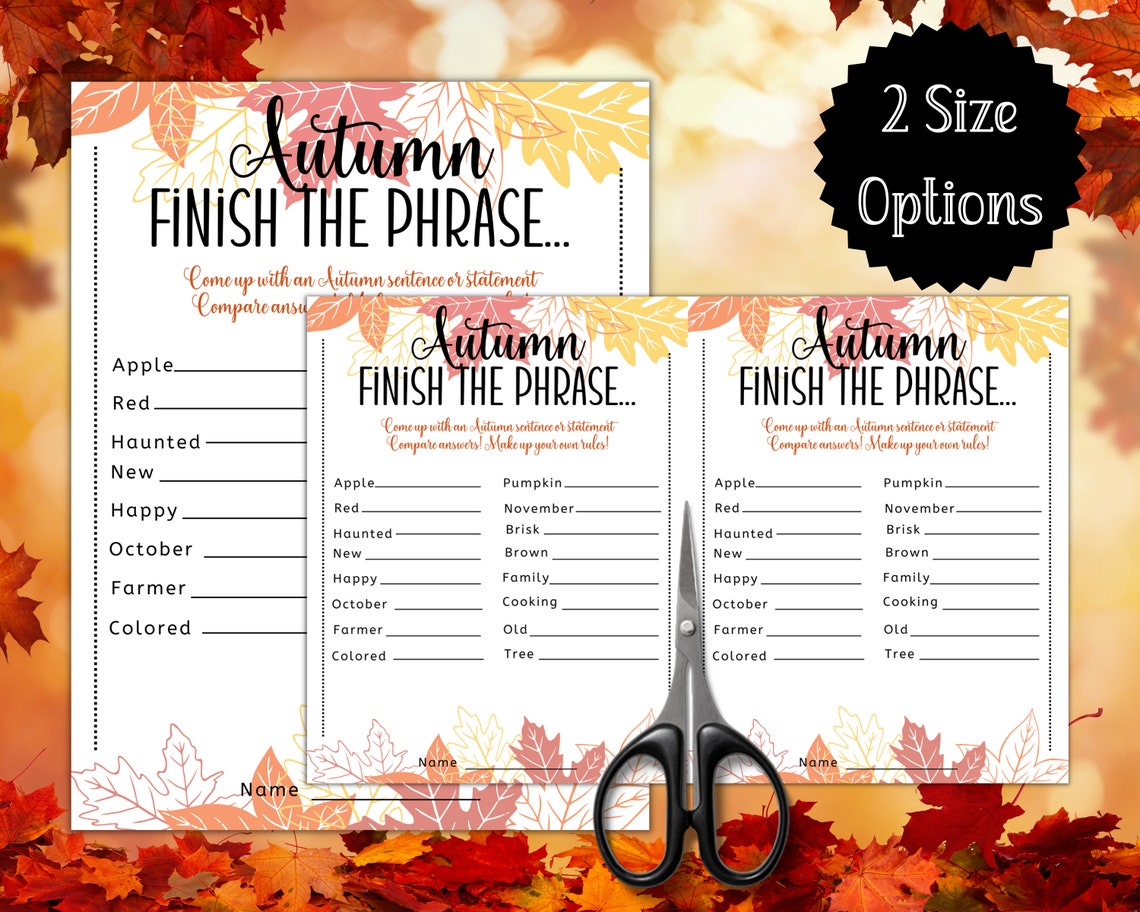 Finish the Phrase Game, Fall Games, Autumn Party Games, Trivia, Family ...