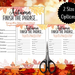 Finish the Phrase Game, Fall Games, Autumn Party Games, Trivia, Family ...