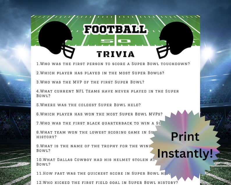 Printable Football Trivia Game, Football Party Activity, Game Day Party ...