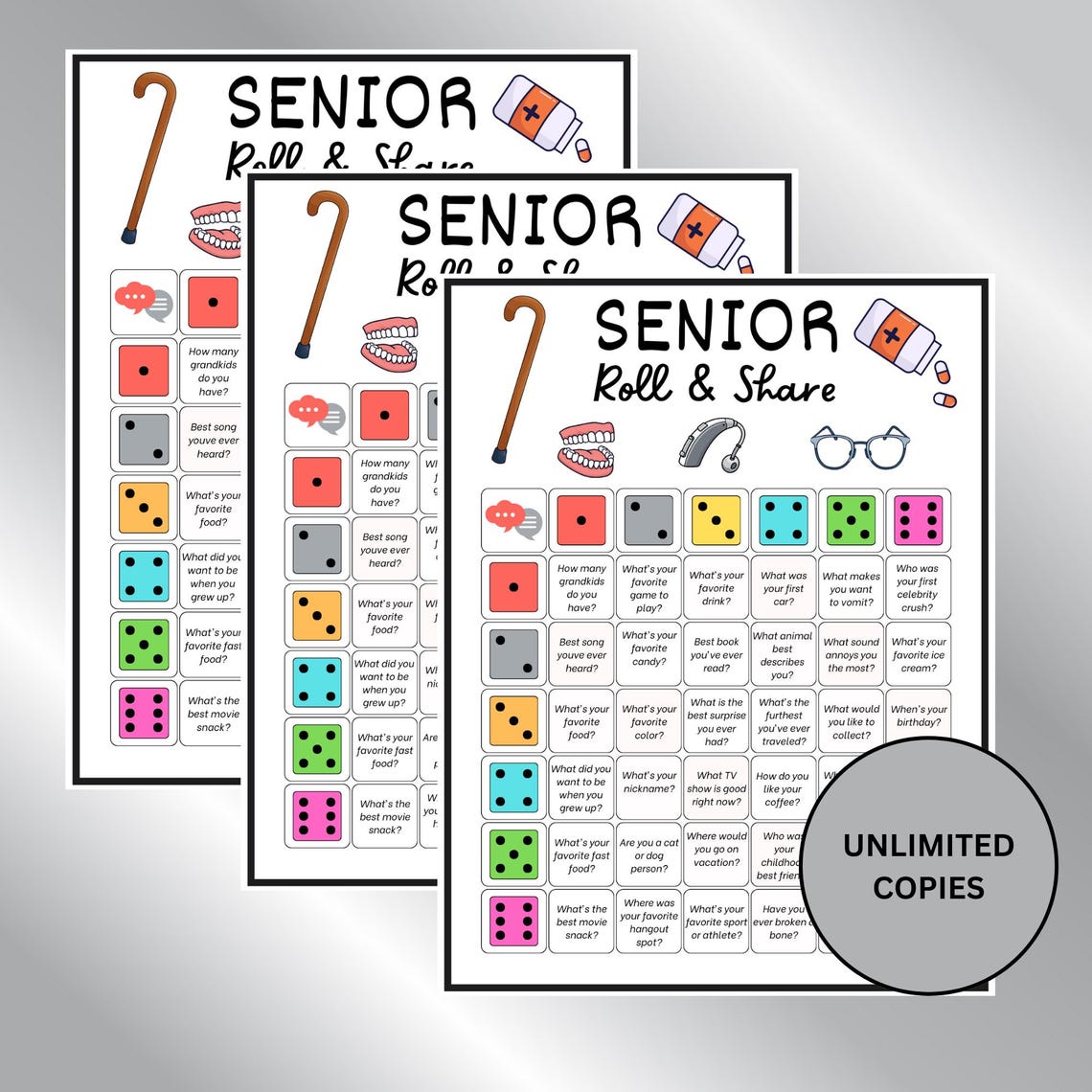 Senior Citizen Roll & Share Conversation Starter, Icebreaker for Old ...