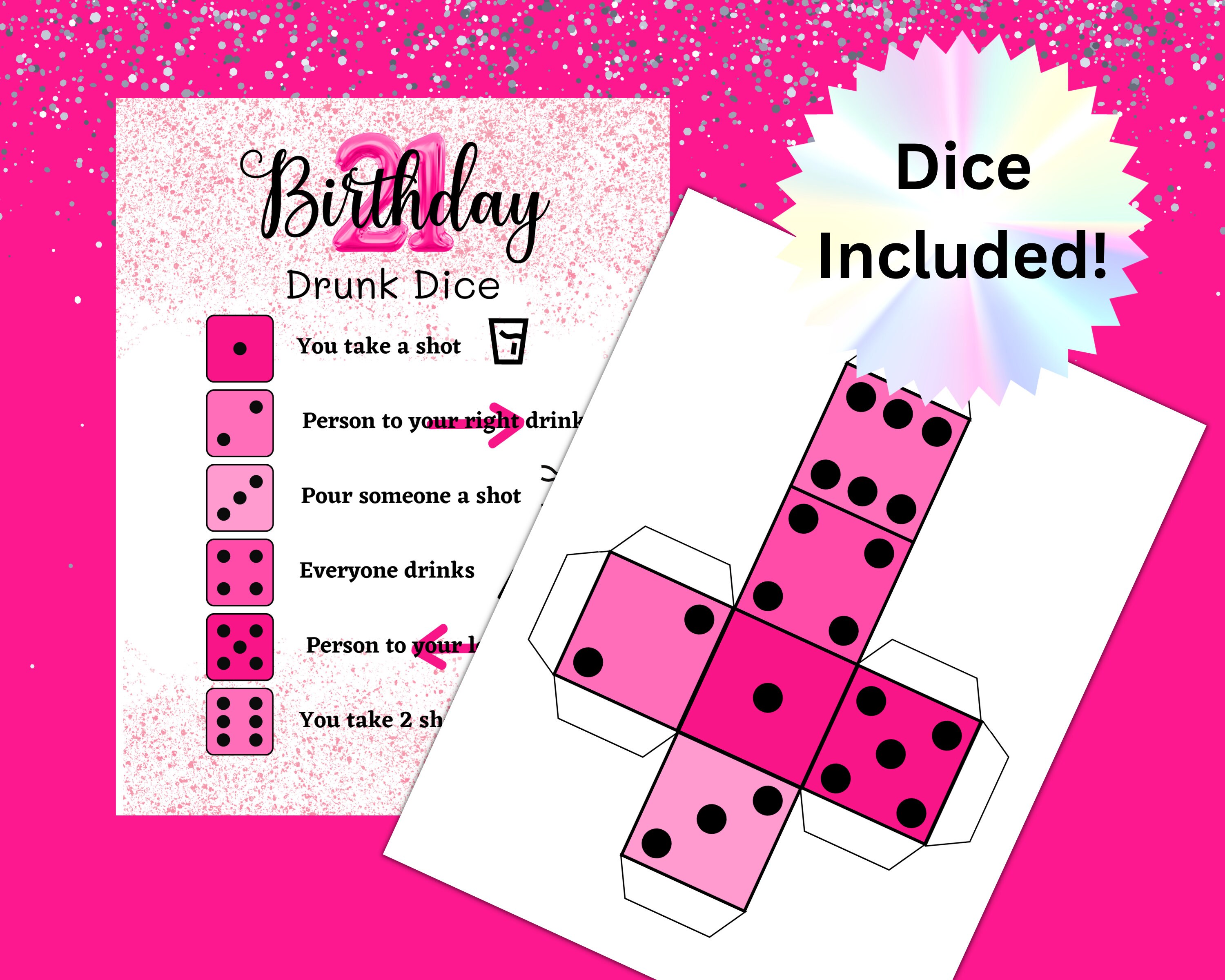 Printable 21st Birthday Drunk Dice Game, 21st Drinking Games, Birthday ...