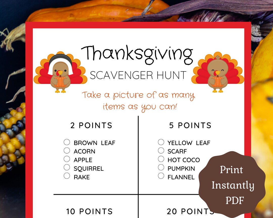 Thanksgiving Printable Game, Thanksgiving Scavenger Hunt, Treasure Hunt ...
