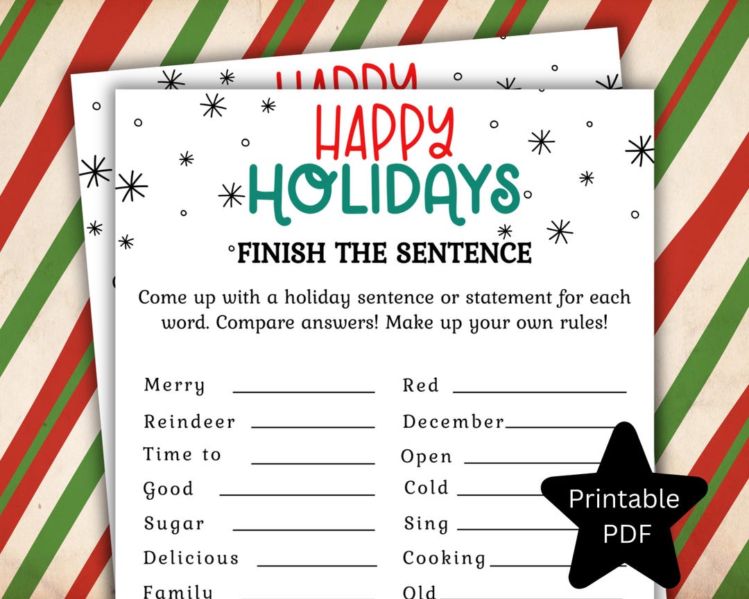 Finish the Sentence Holiday Activity for School or Work, Printable ...