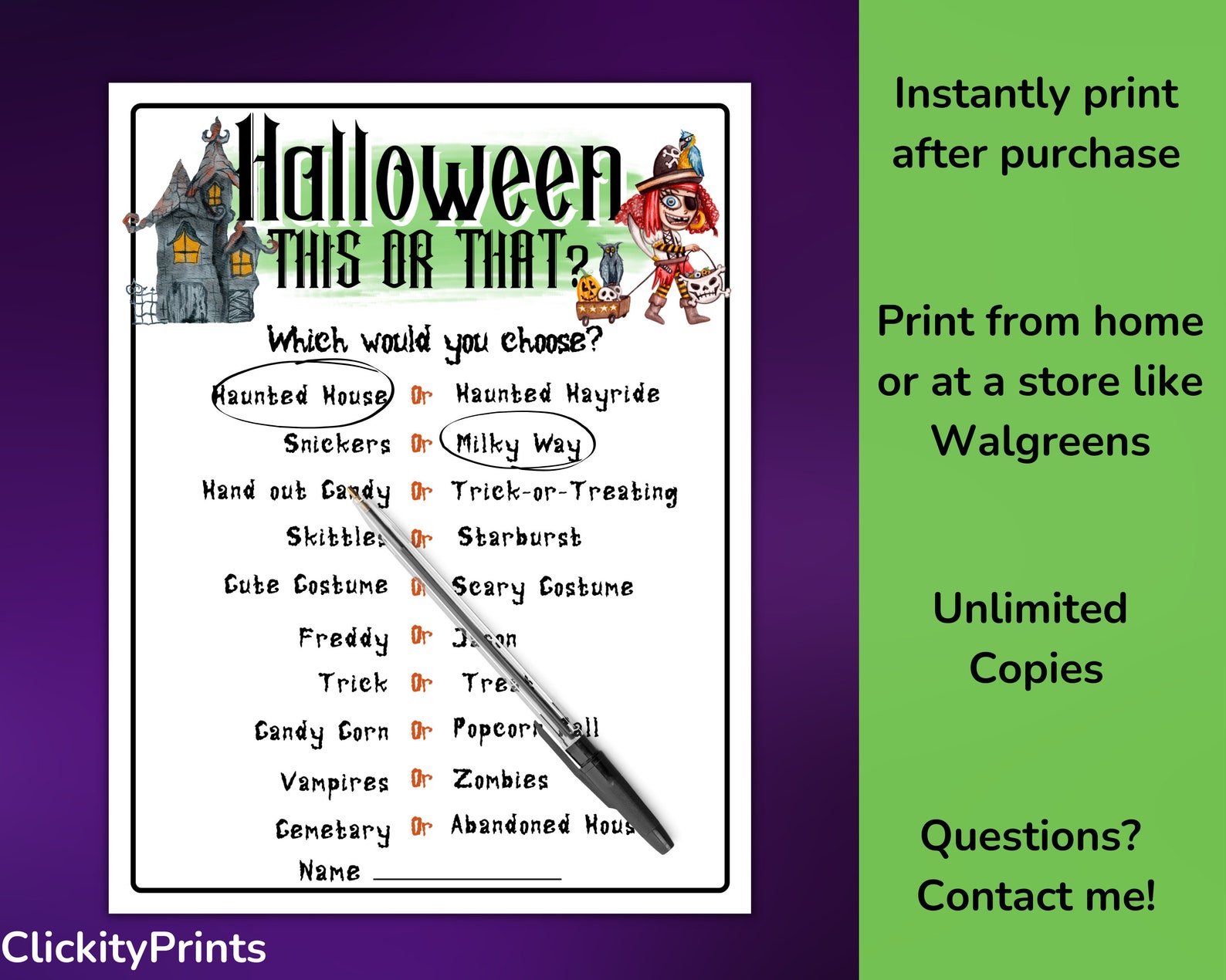 Halloween This or That Game, Printable Halloween Game, Halloween Party ...