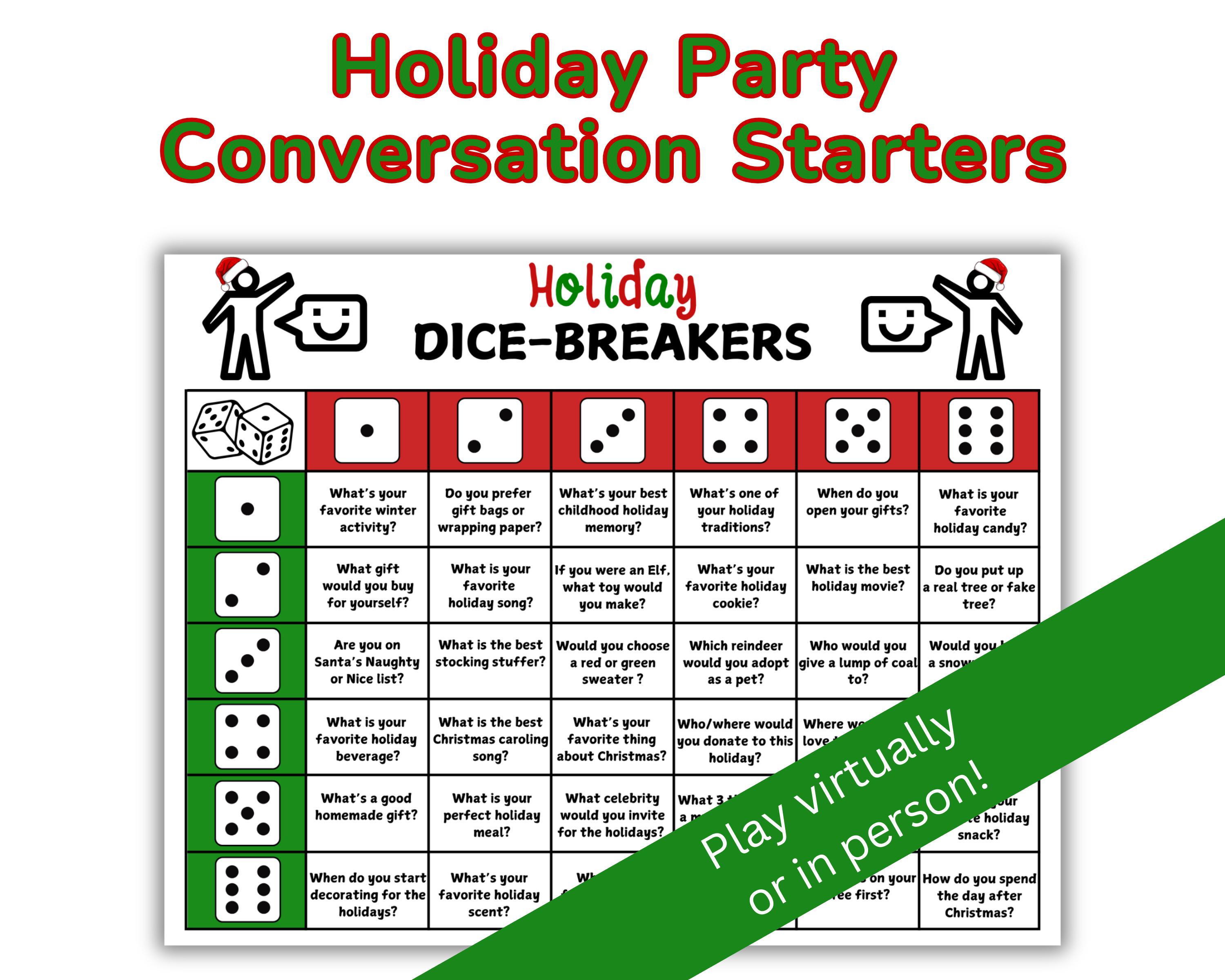 Icebreaker Christmas Game, Get to Know Me Holiday Dice Game, Table Talk ...