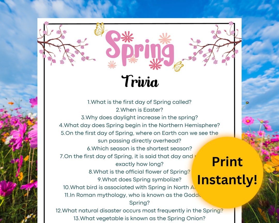Printable Spring Trivia And Answer Key For Kids Adults Classroom Printable Spring Trivia And Answer Key For Kids Adults Classroom