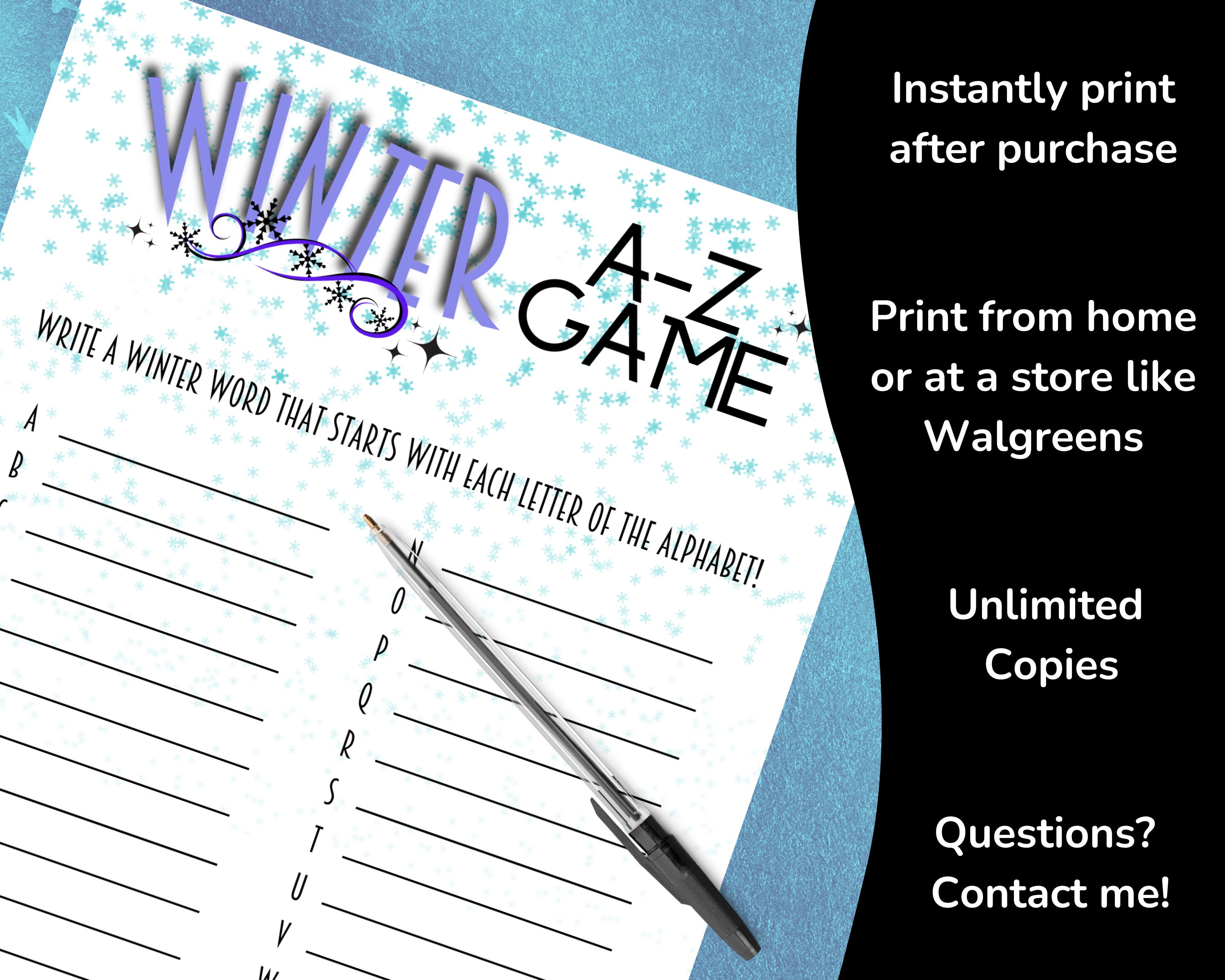 Printable Winter Alphabet A-Z Game, Winter Game for Kids and Adults ...