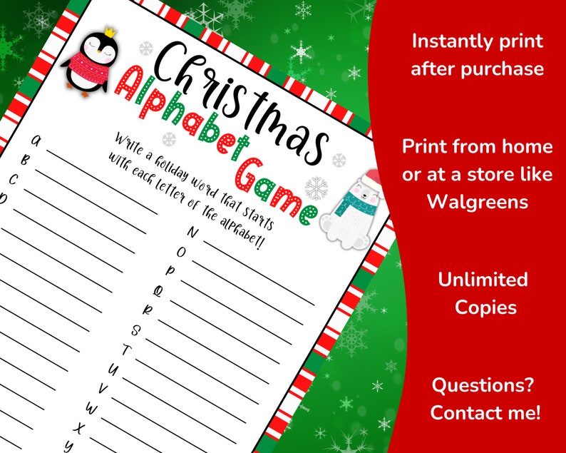 Christmas Alphabet Game, Christmas Games for Kids & Adults, Holiday ...