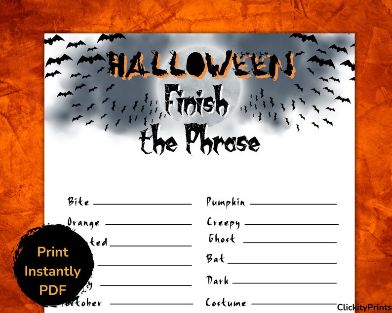 Halloween Finish the Phrase Game-halloween Party Game-spooky Party Game ...