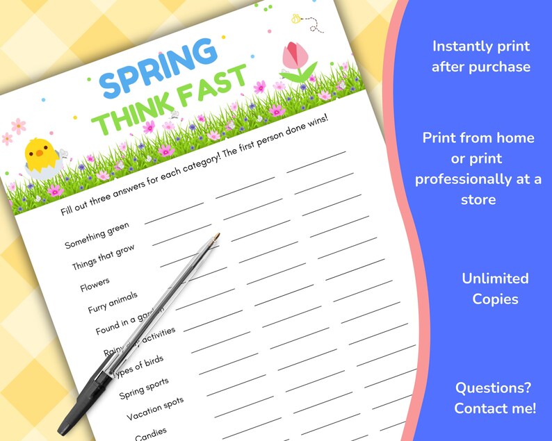 Spring Think Fast Game, Printable Guessing Game for Kids and Adults ...