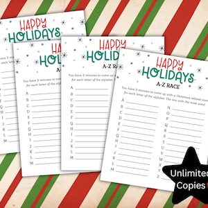 A-Z Race Holiday Activity for School or Work, Printable Christmas Game ...