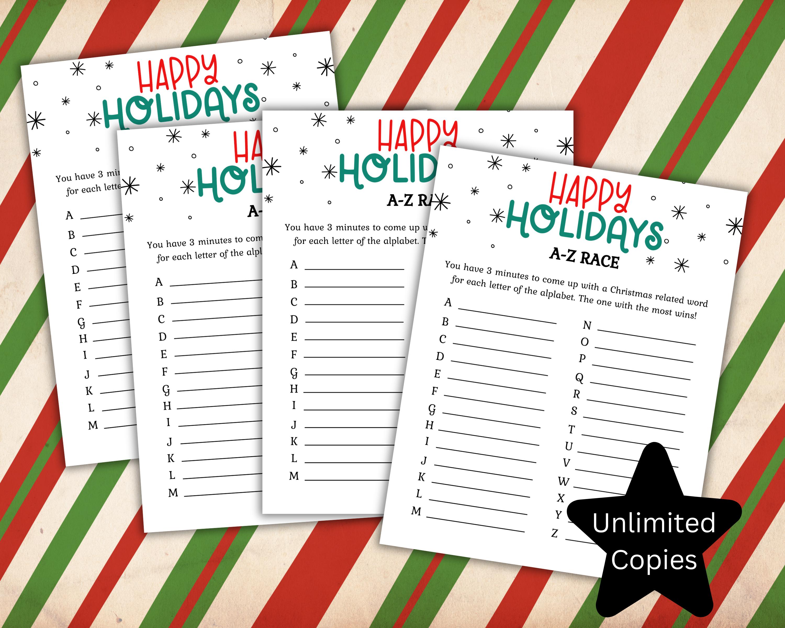 A-Z Race Holiday Activity for School or Work, Printable Christmas Game ...