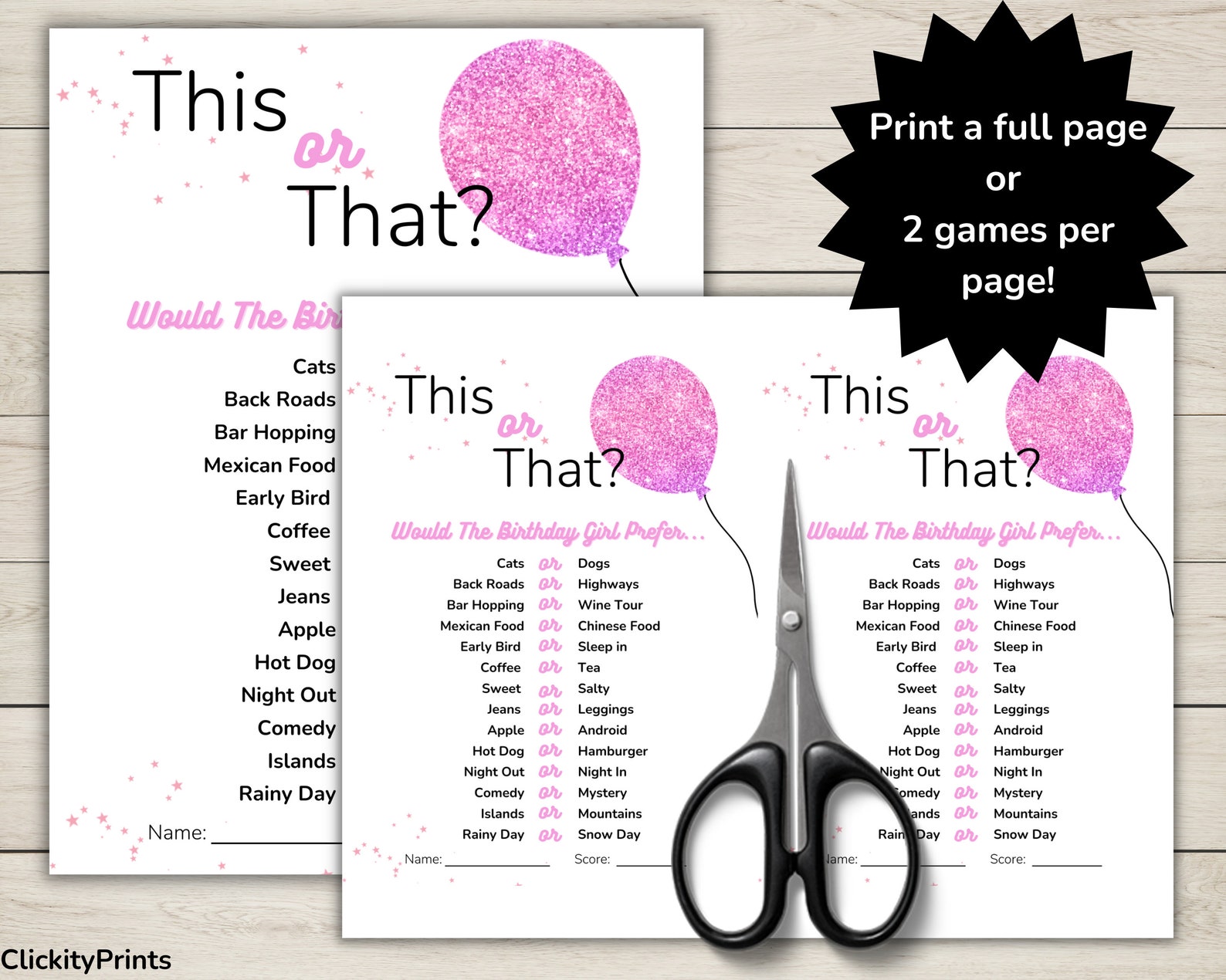 Pink Birthday Games for Her, Printable Birthday Game Bundle, Birthday ...